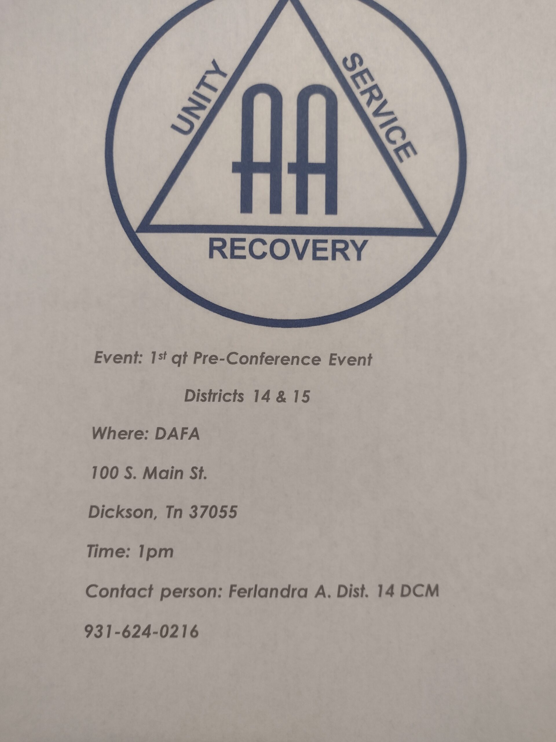 District 14 & 15 Pre-Conference Event – Area 64 Assembly of Alcoholics ...