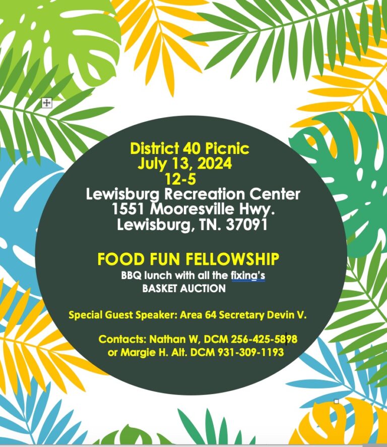 District 40 Picnic – Area 64 Assembly of Alcoholics Anonymous