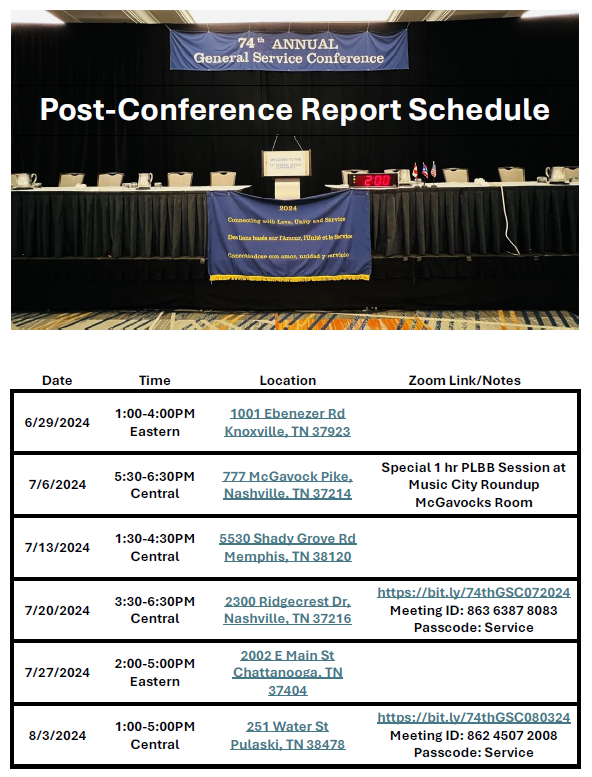 Post Conference Report – Hosted by District 83 – Area 64 Assembly of ...