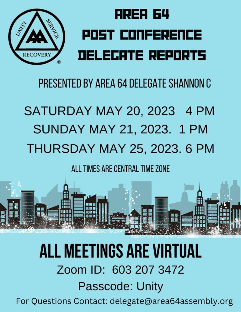 2023 GSC Report Back – Area 64 Assembly of Alcoholics Anonymous