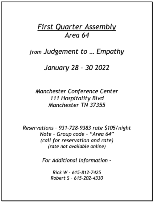 1st Quarter Assembly – Area 64 Assembly of Alcoholics Anonymous